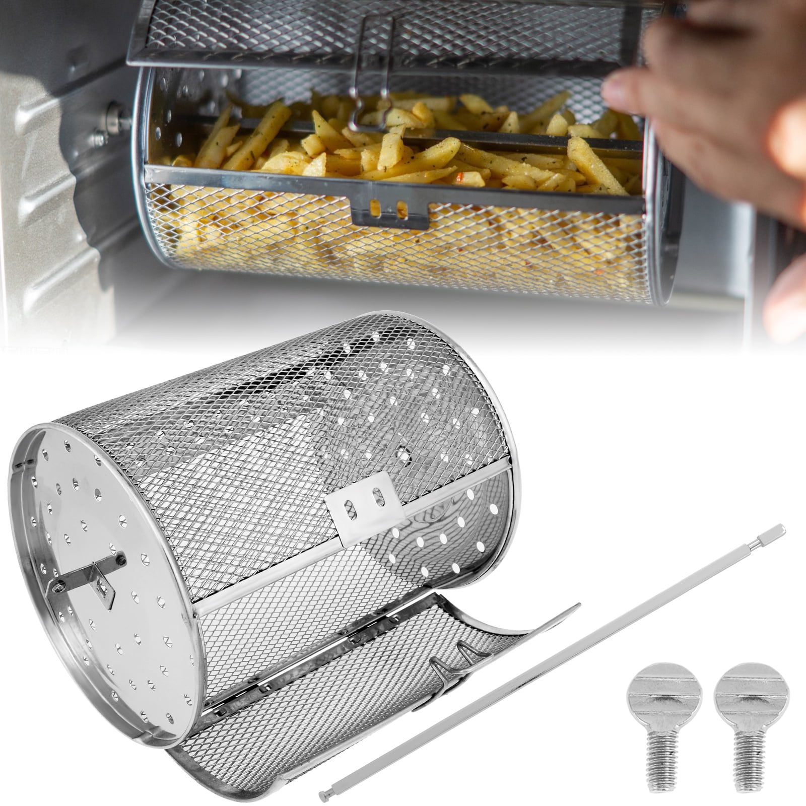 NUAHRHY Stainless Steel Rotating Grill Basket for Vegetable Fries Fish ...