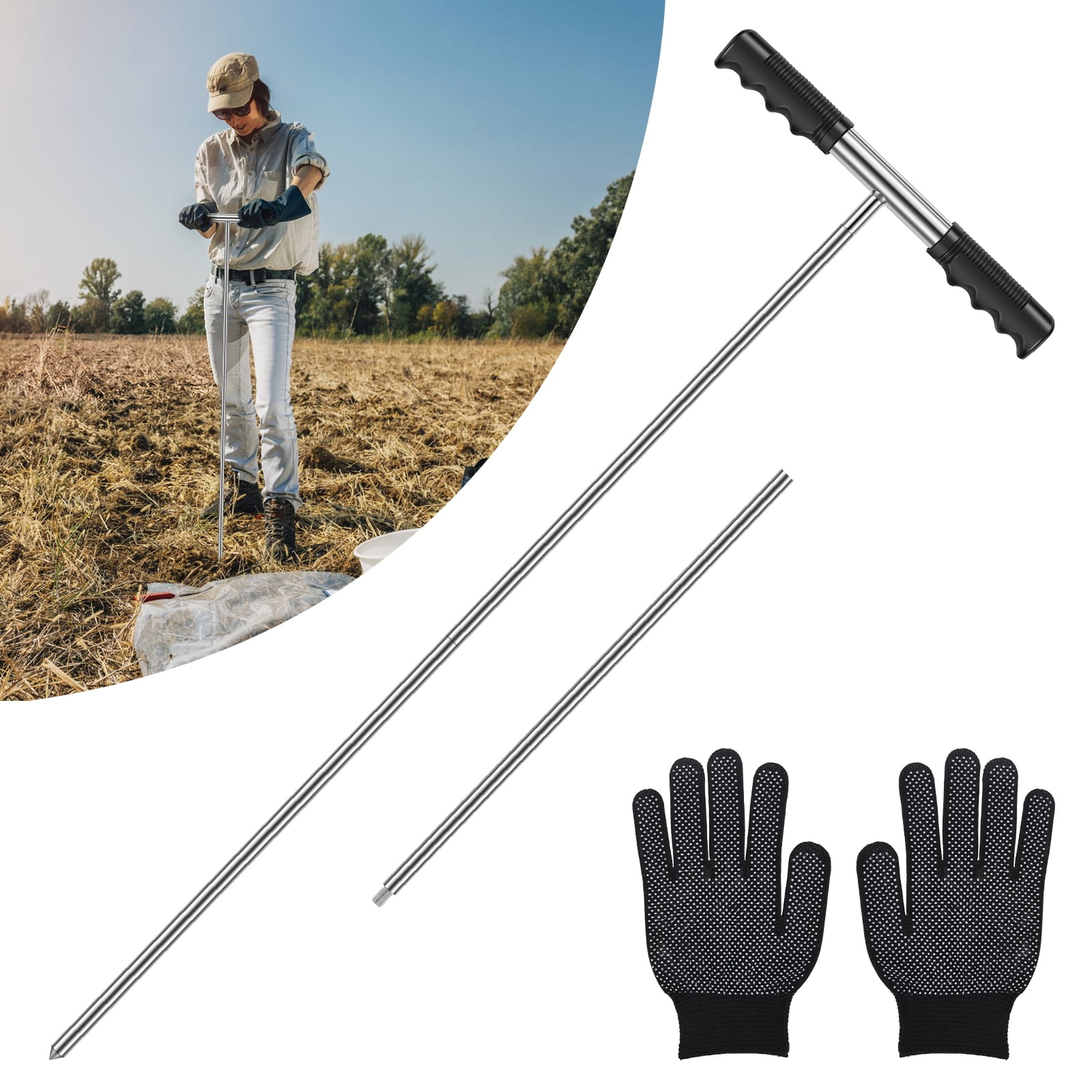 NUAHRHY Stainless Steel Soil Probe Rod with T Handle Height Adjustable ...