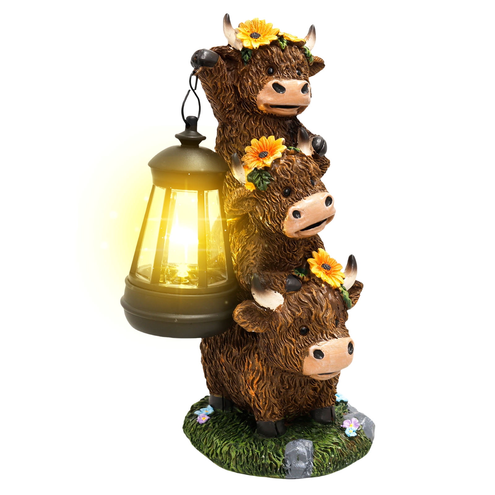 NUAHRHY Synthetic Resin Cow Garden Statue with Solar Lantern Decorative ...