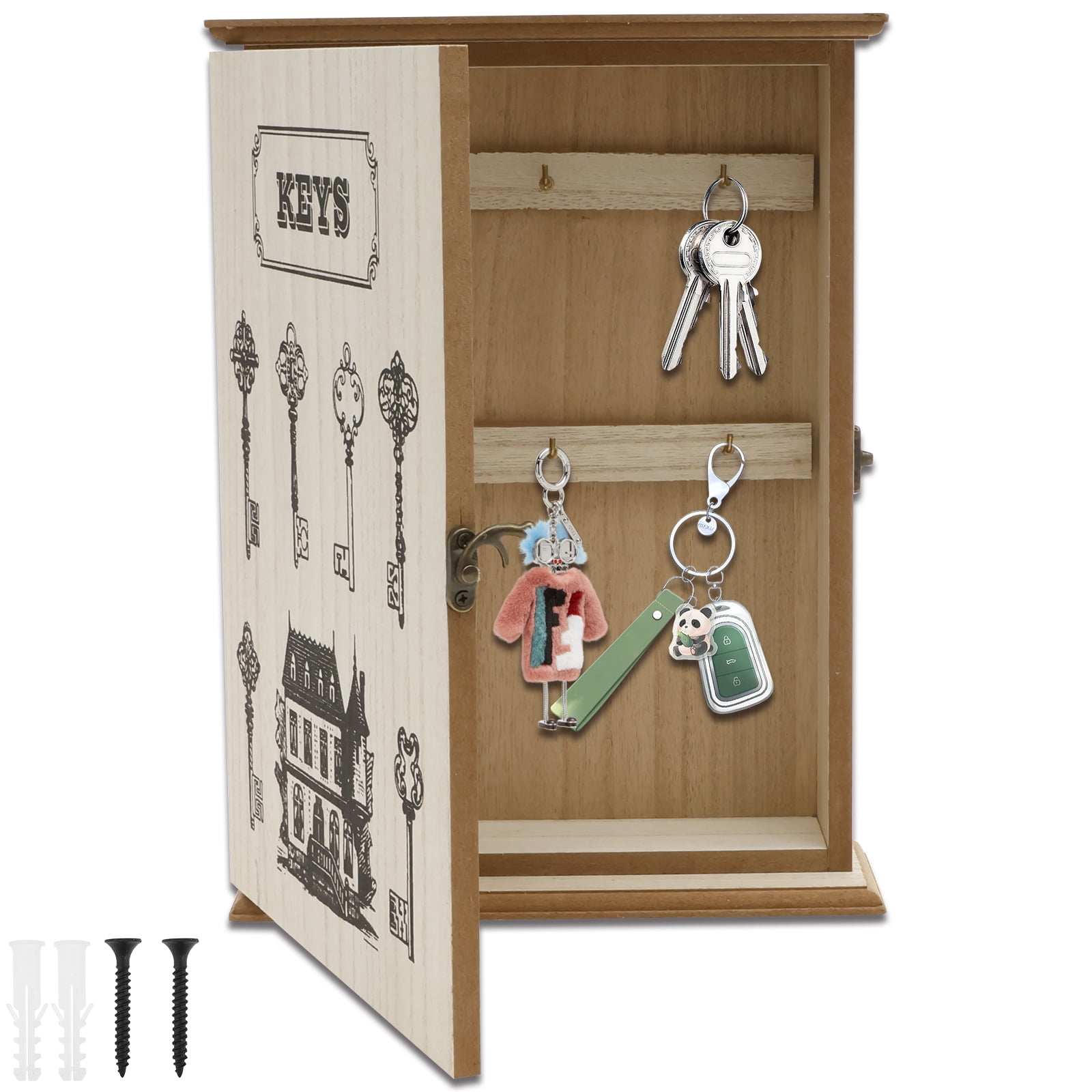 NUAHRHY Vintage Wood Key Box Holder With Lock Flexible Placement ...