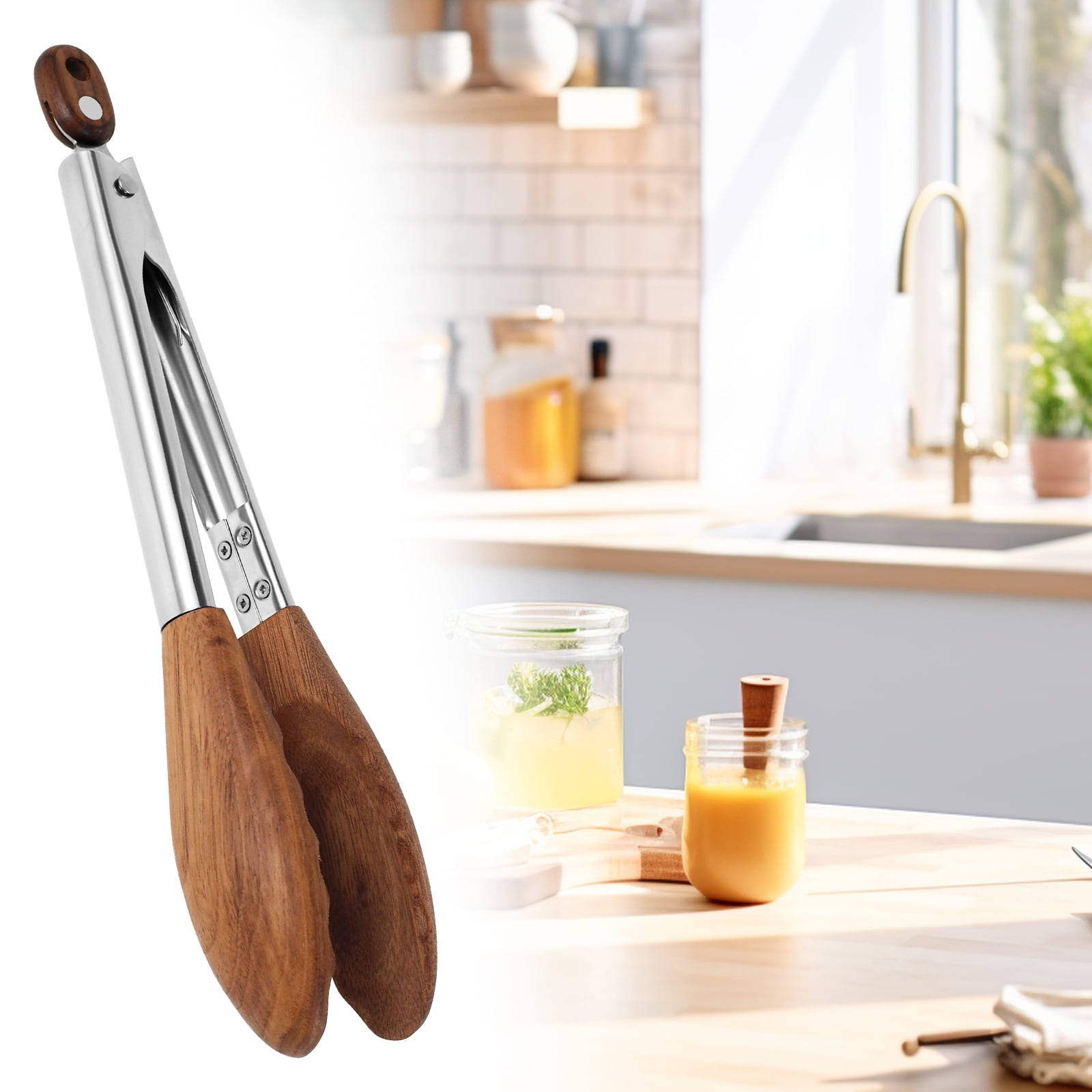 NUAHRHY Walnut Wood Tong Versatile Kitchen Wooden Tong with Stainless ...