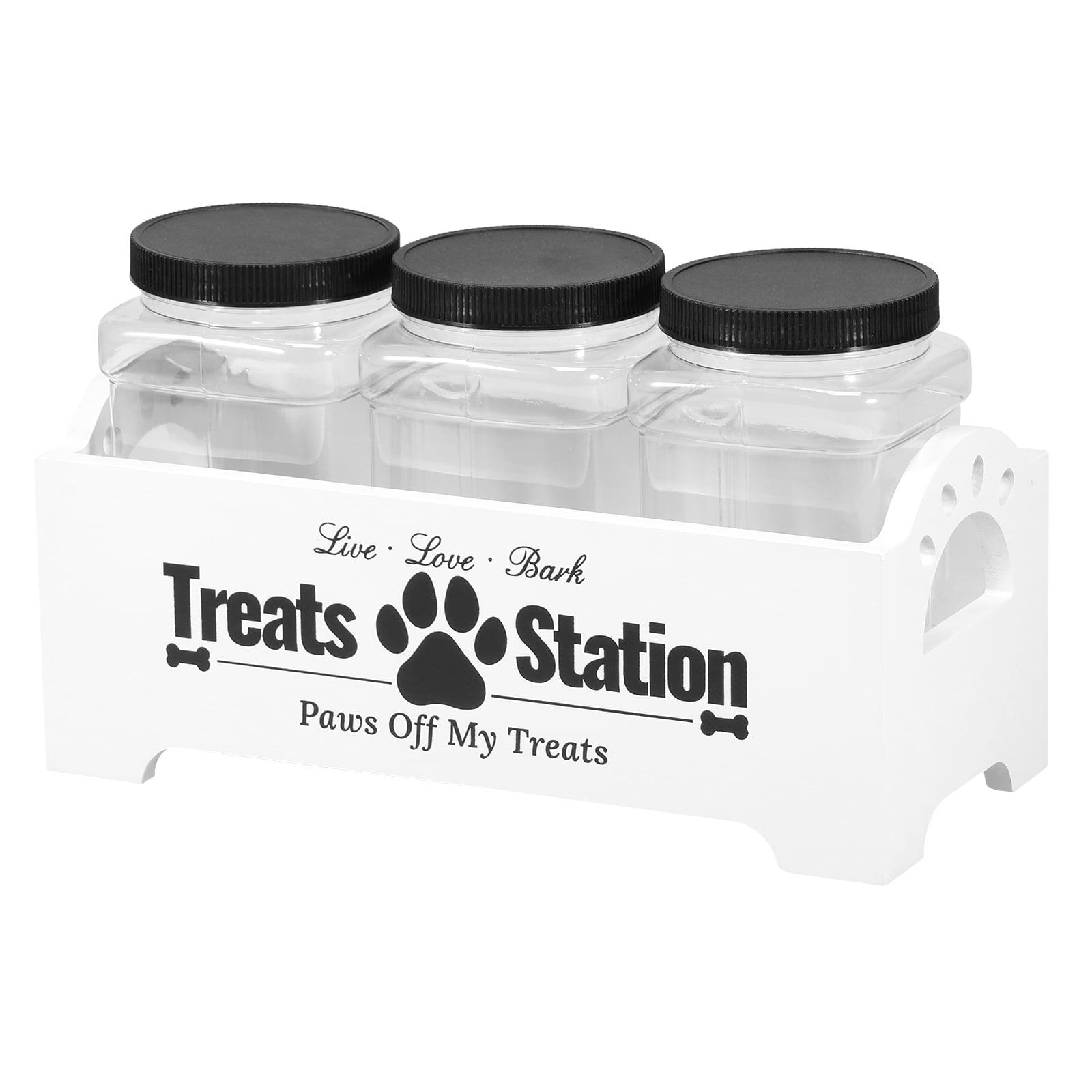 NUAHRHY Wood Dog Treat Container with 3 Plastic Dog Treat Jars Cute Dog ...