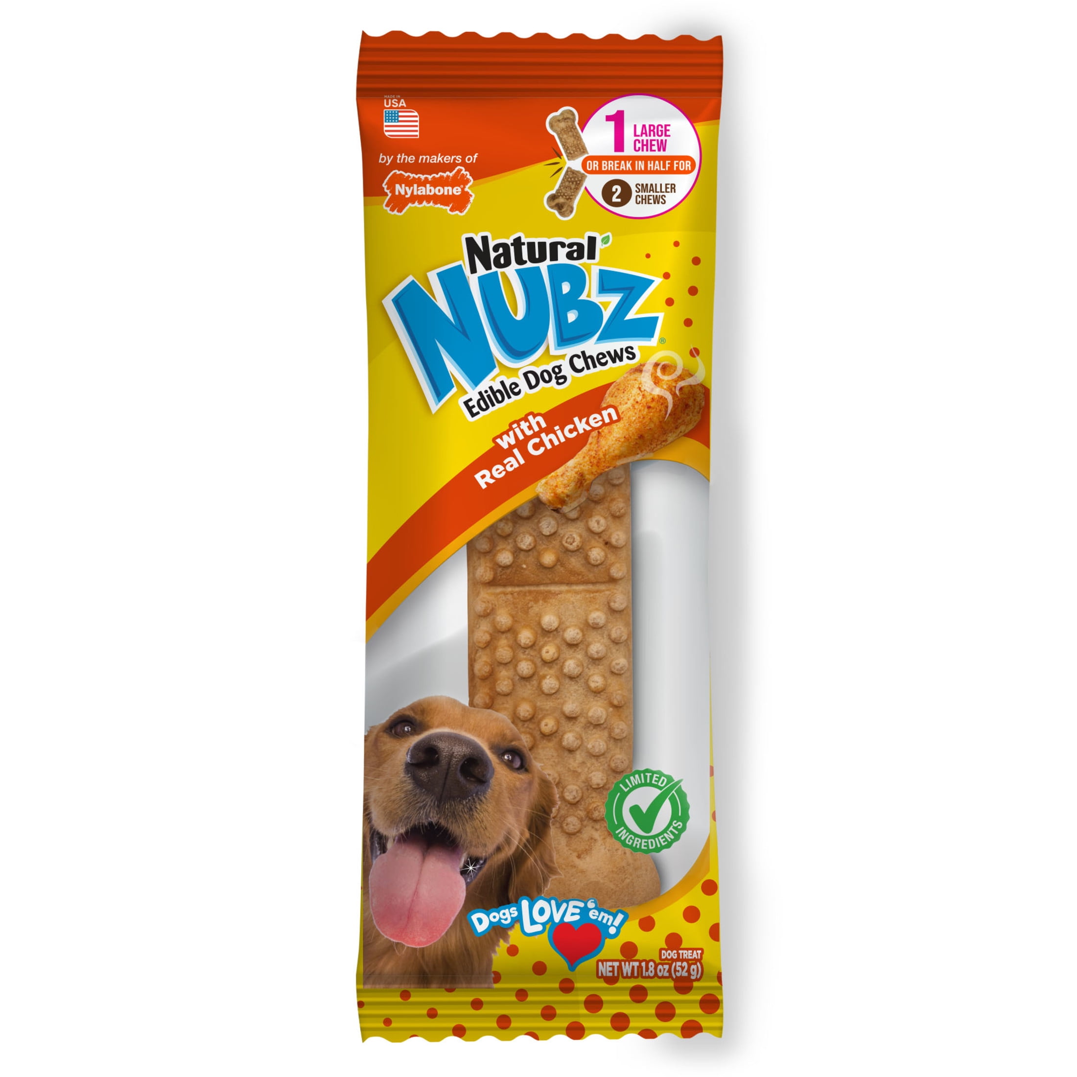 Nylabone Nubz Chicken Dog Chew Treats Large - 30+ lbs. (1 Count ...