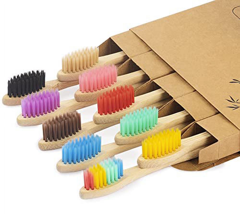 NUDUKO Biodegradable Bamboo Toothbrushes, 10 Piece BPA Free Soft ...