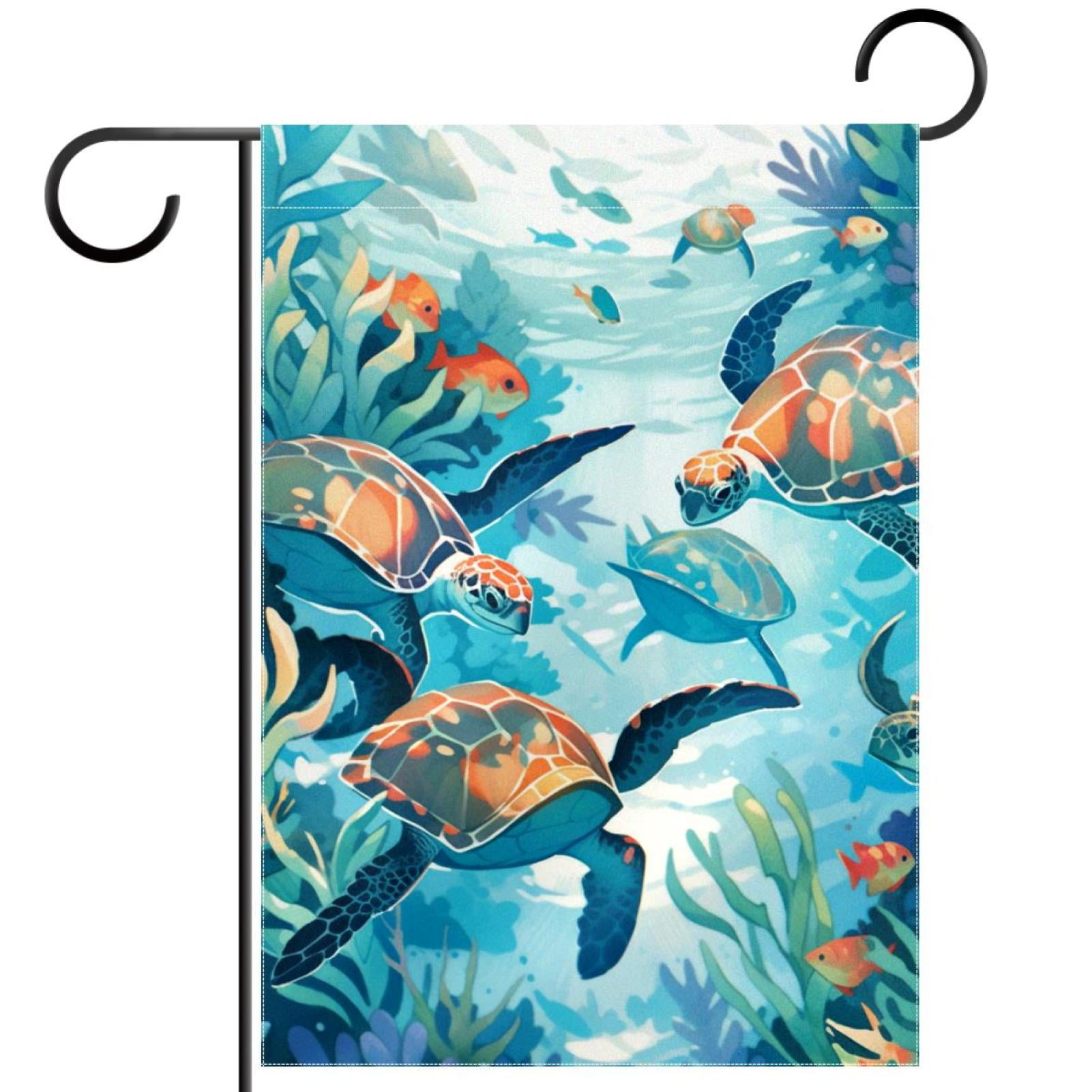NUEAHEDN Turtle Art Flags for Outside Decoration, Yard Outdoor Decor Vertical Double Sided 12x18 ...