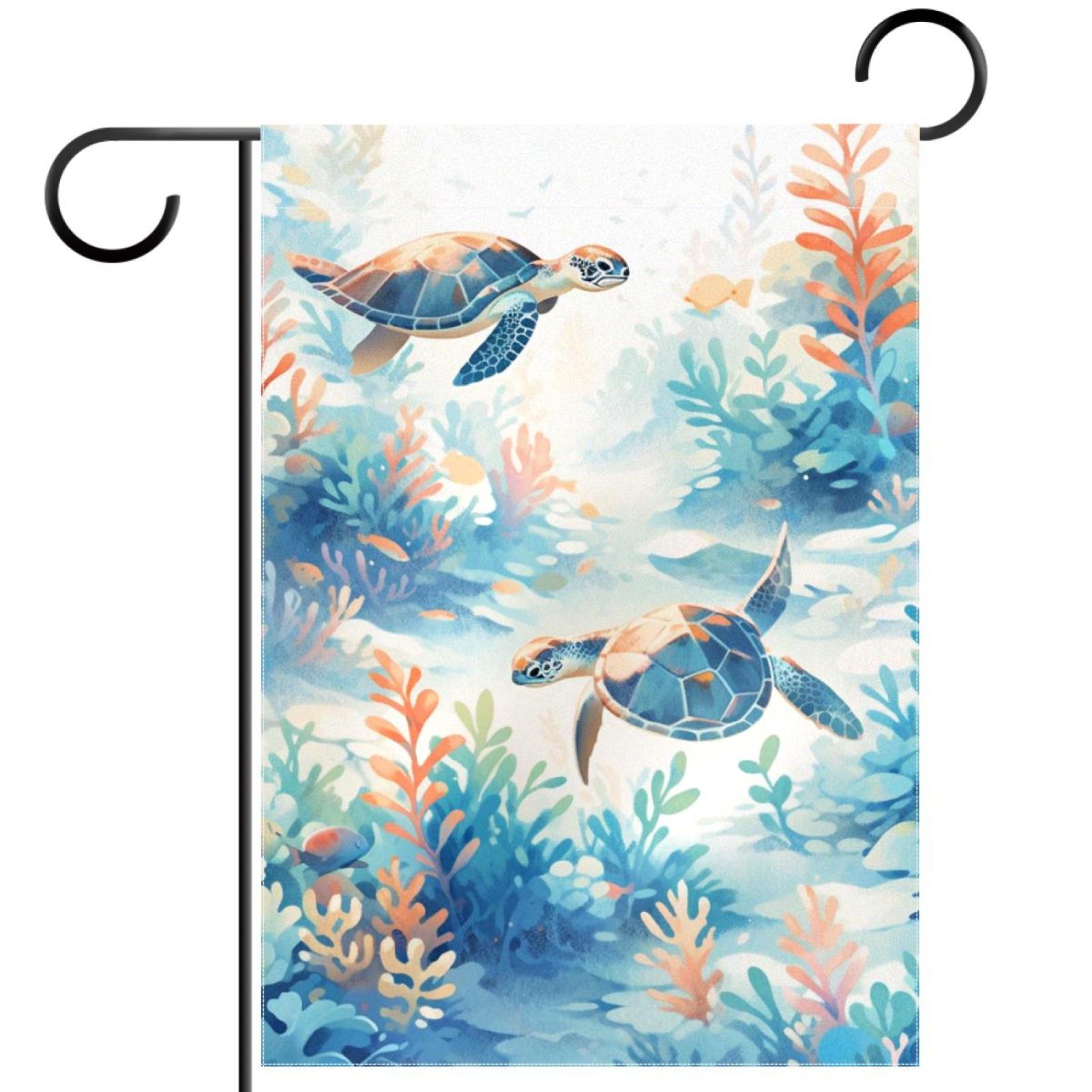 NUEAHEDN Turtle Art Flags for Outside Decoration, Yard Outdoor Decor Vertical Double Sided 12x18 ...