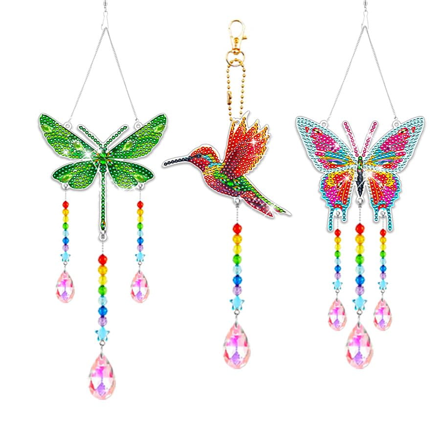 NUFTVI 3-Piece Diamond Art Sun Catchers - Double Sided Garden Wind ...