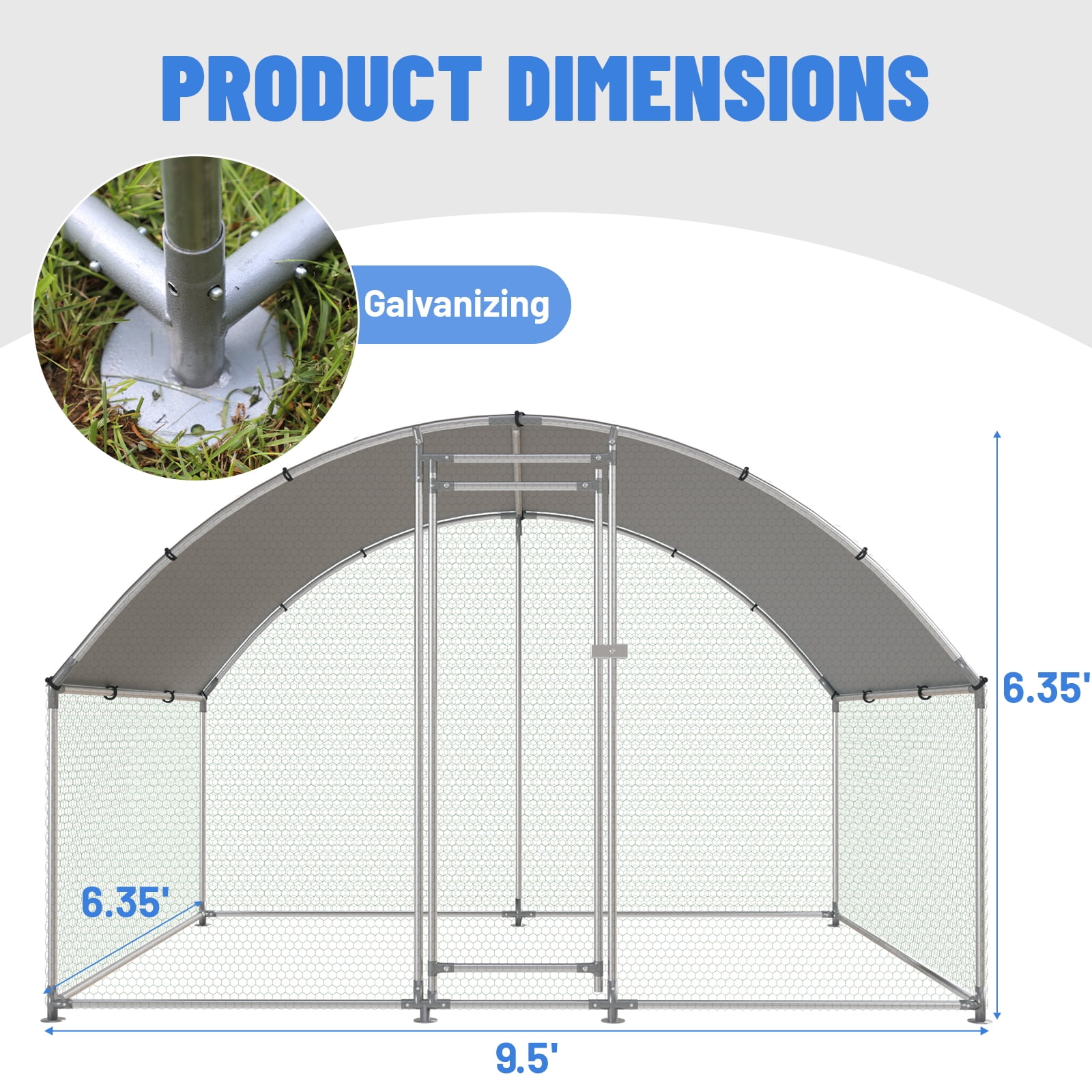 NUGRIART Large Metal Chicken Coop Walk-in Poultry Galvanized Steel ...