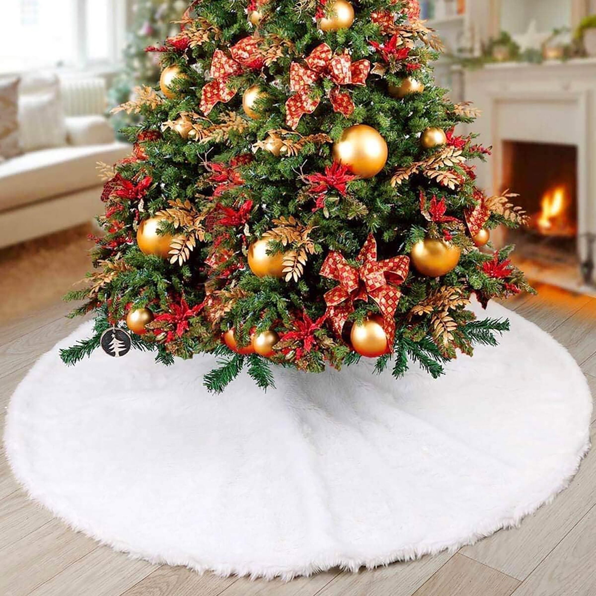 NUHOYA 48in Plush Christmas Tree Skirt, Faux Fur XMAS Tree Decorations ...