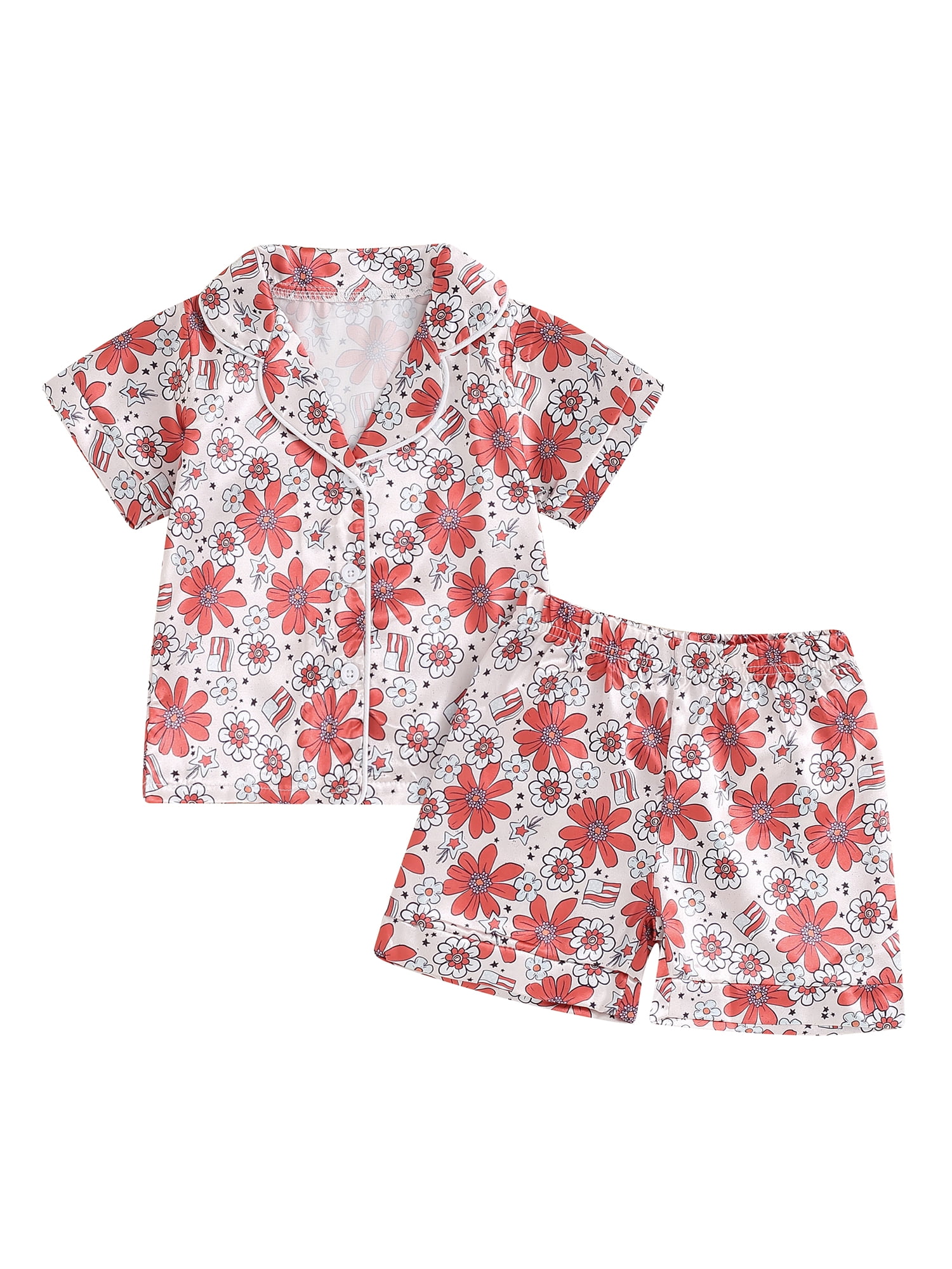 NUIDARAIO Girl's Satin Pajama Set, Short Sleeve Button Down Tops ...
