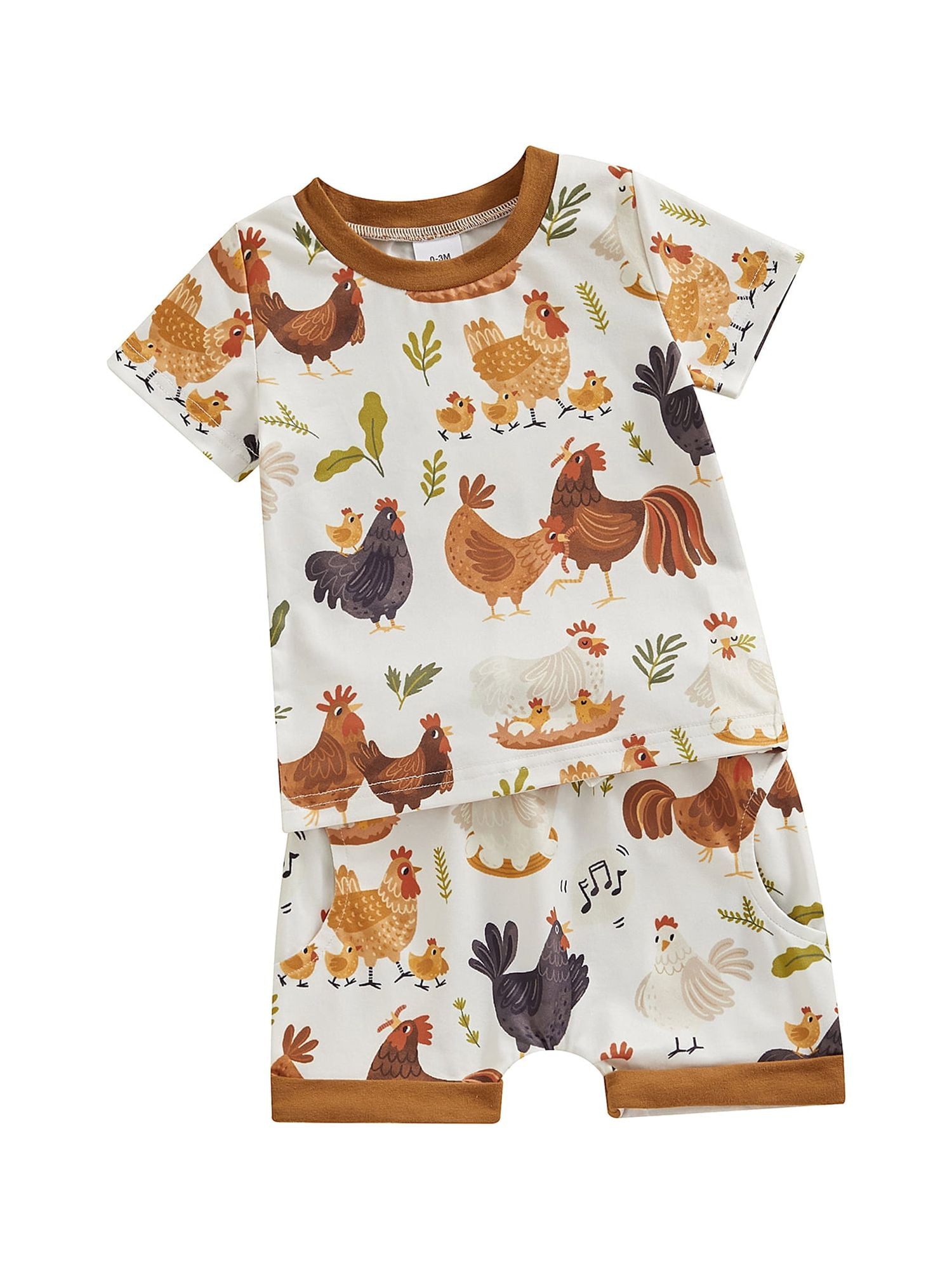 NUIDARAIO Toddler Girl Shorts 2 Pcs Outfit Cartoon Hen Print Short ...