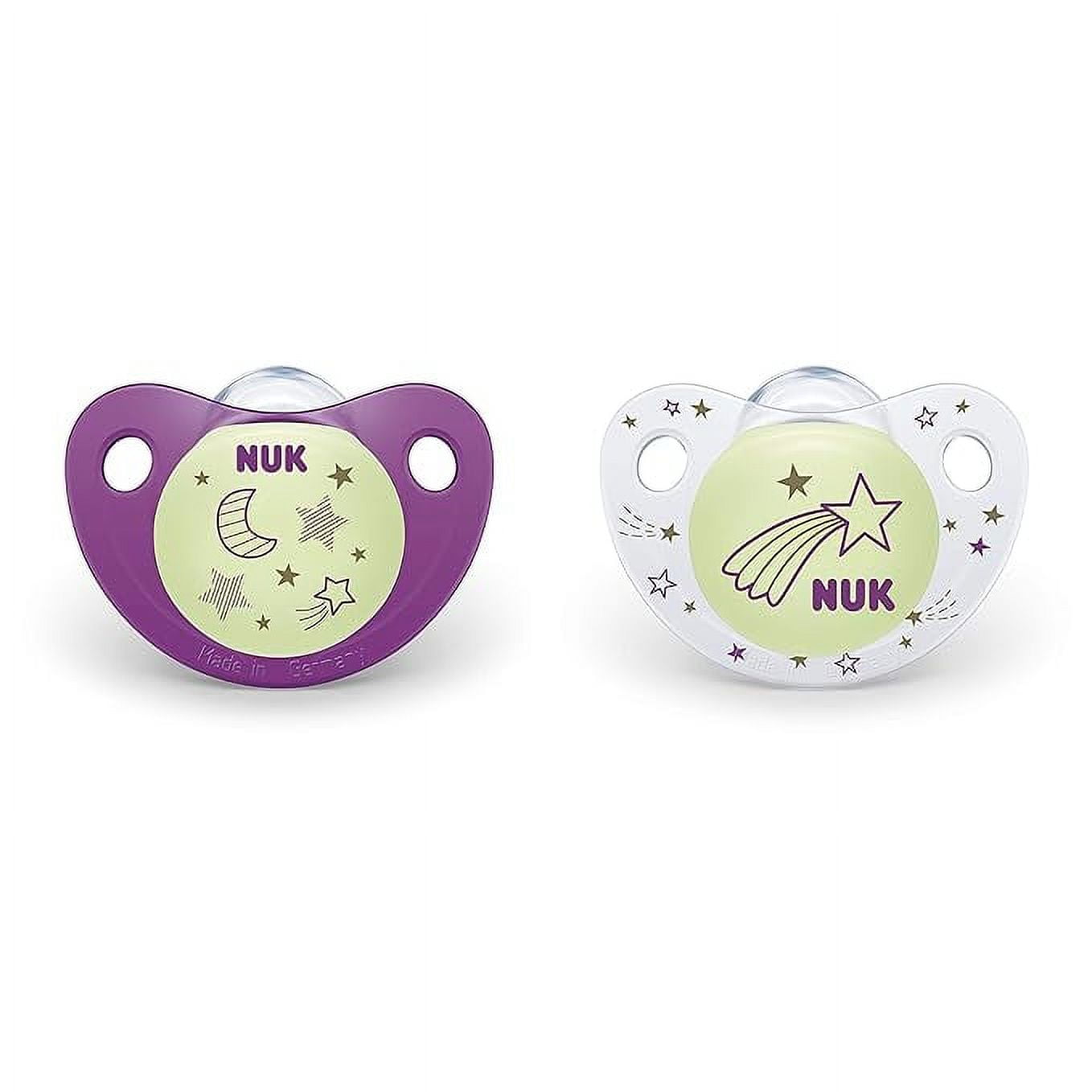 NUK Cute-as-a-Button Glow-in-The-Dark Orthodontic Pacifiers, Girl, 6-18 ...