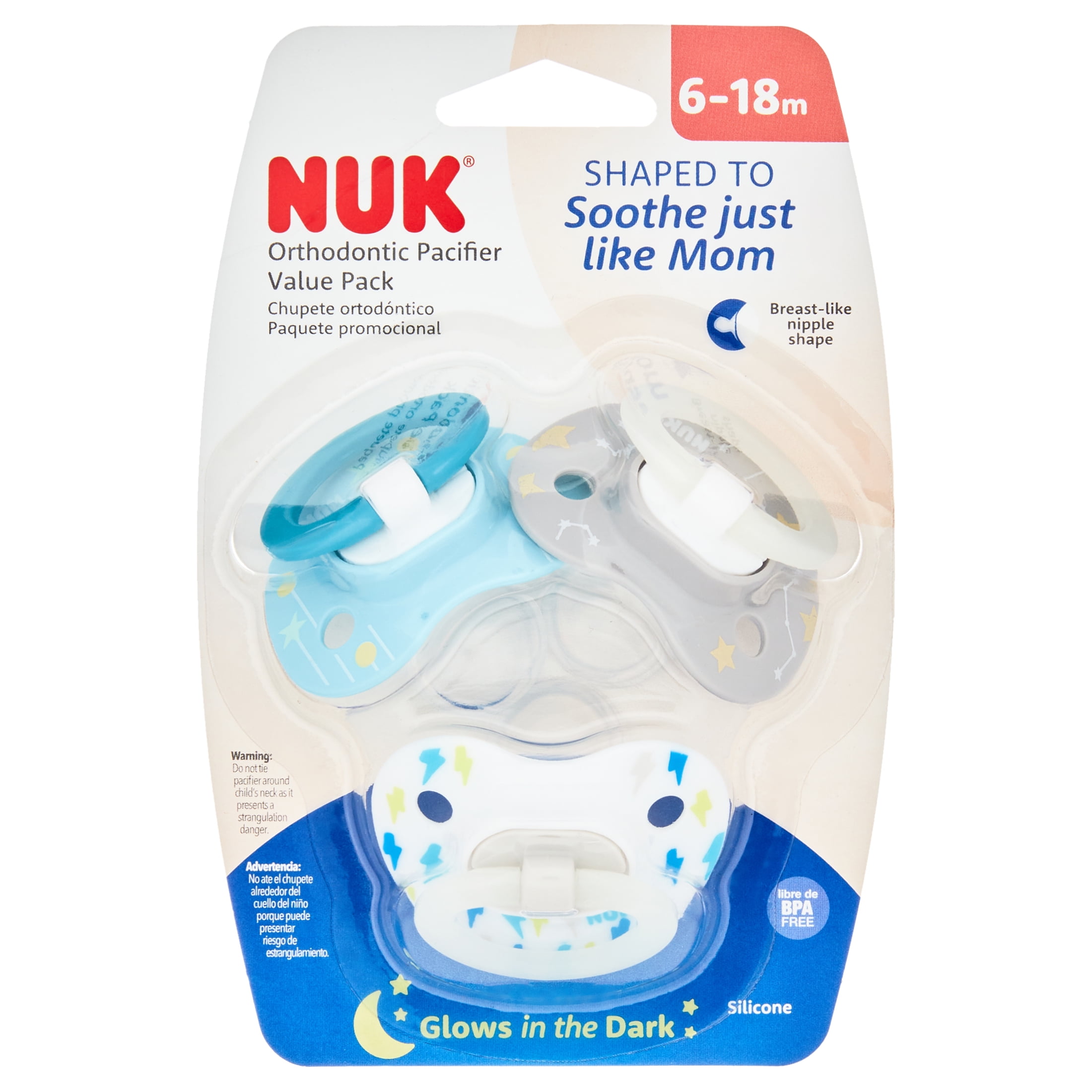 NUK Orthodontic Pacifiers, 6-18 Months, Neutral, 3 Pack - Walmart.com