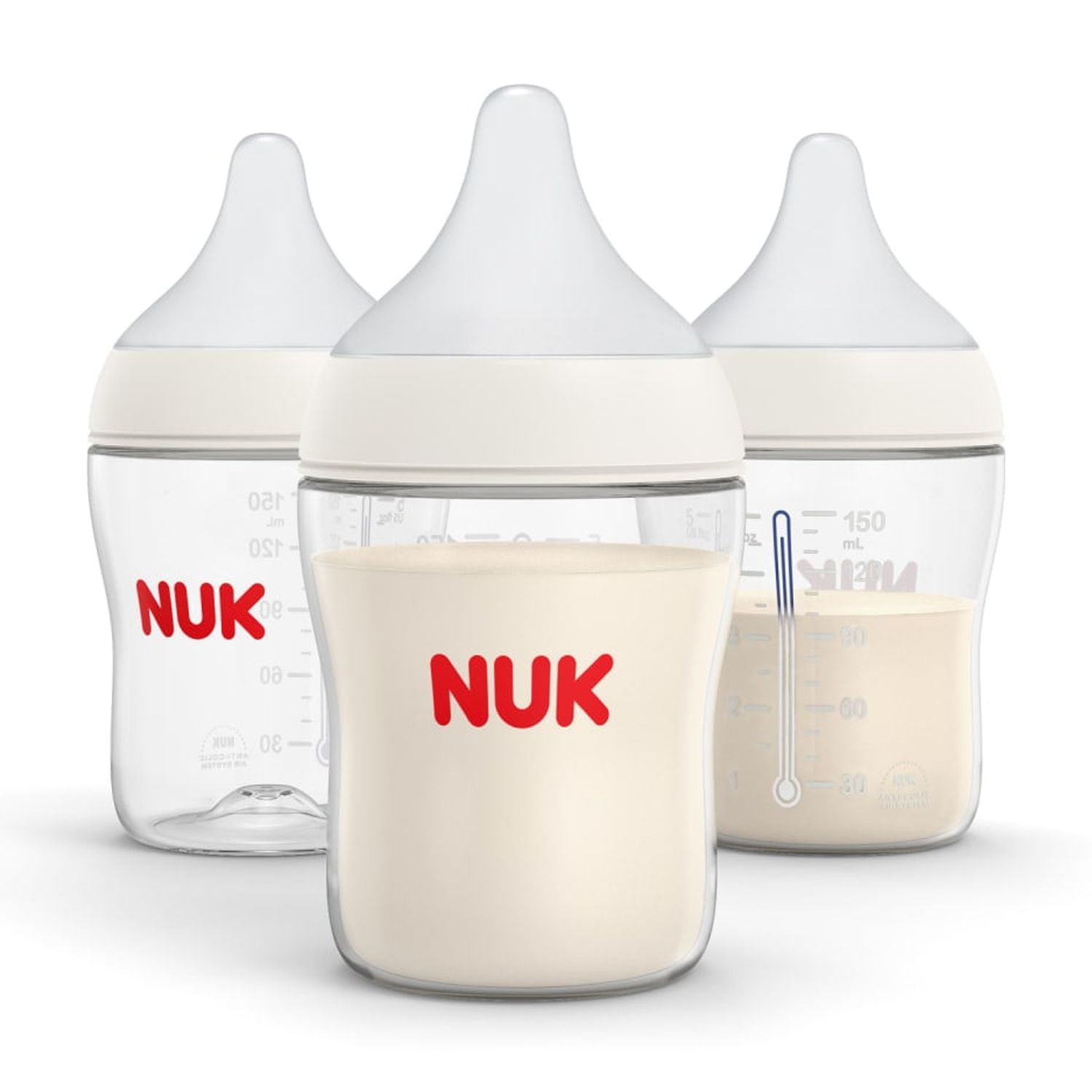 NUK Perfect Match Anti-Colic Baby Bottle, Slow Flow Silicone Nipple, 5 ...