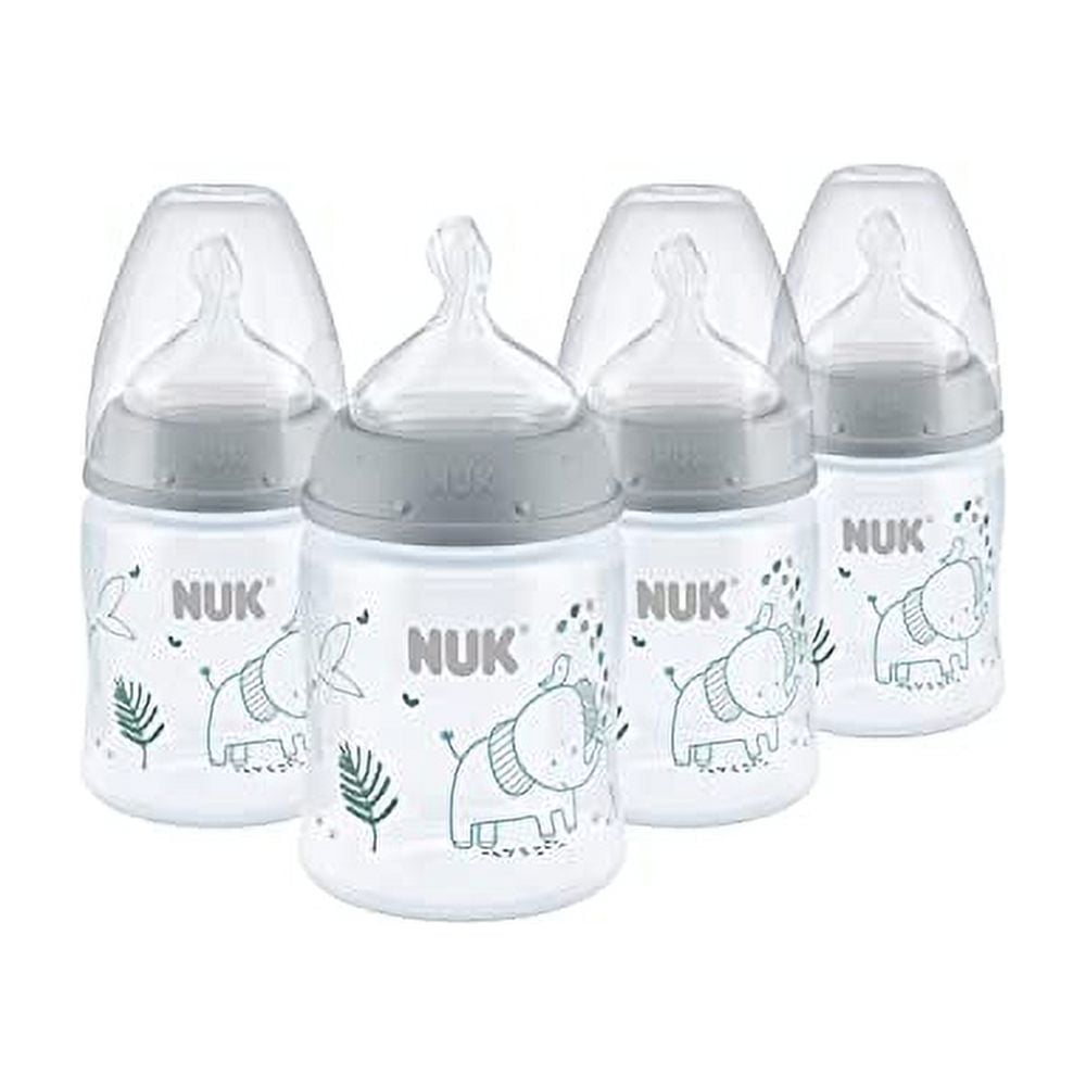NUK Set of 4, Smooth Flow Anti Colic 5 oz Baby Bottle, Elephant Design ...