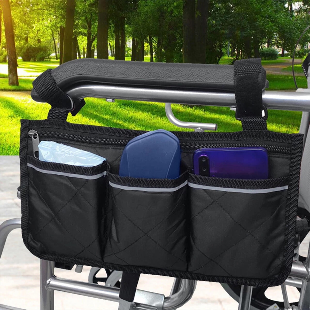 NULIZU Wheelchair Armrest Side Bag Walker Organizer Bag With Reflective ...