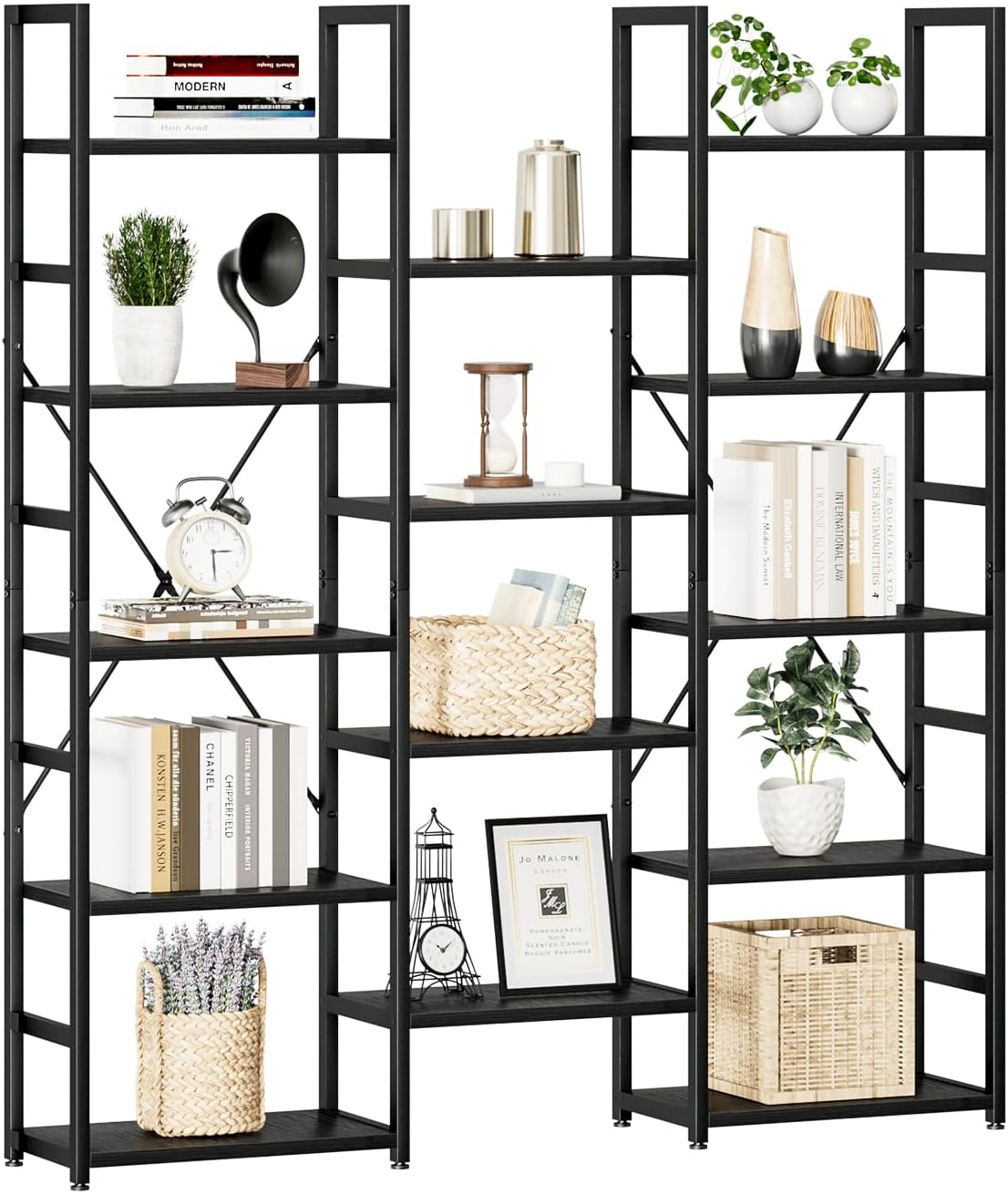 NUMENN Triple Column 5 Tier Bookshelf, Bookcase with 14 Open Display ...