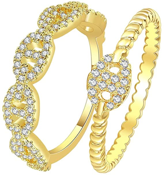NUNCAD 2Pcs 14K Gold Plated Stackable Ring Set for Women Cubic Zirconia ...