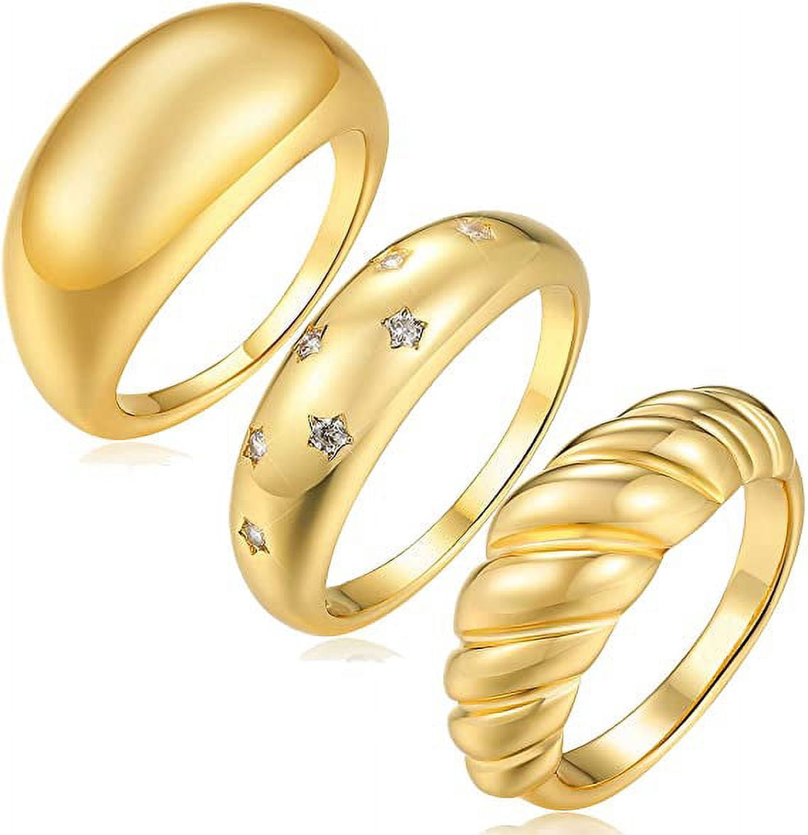 NUNCAD 3PCS 14K Gold Plated Chunky Rings Minimalist Dome Croissant ...