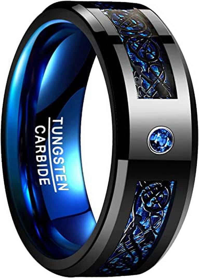 NUNCAD 6mm/8mm Tungsten Cabide Ring Unisex Black Celtic Dragon and Blue ...