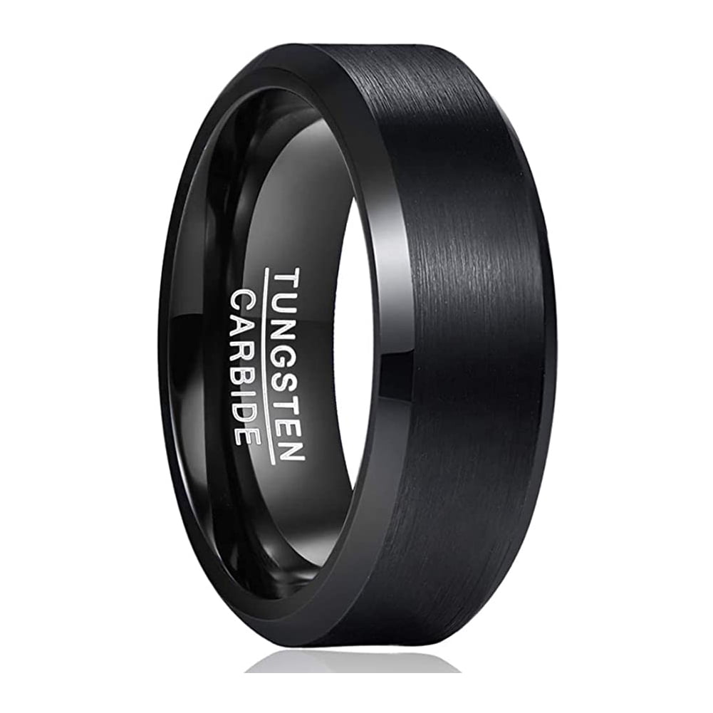 NUNCAD 8mm Tungsten Ring for Men Black Matte Finish Tungsten Carbide ...