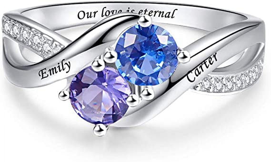 NUNCAD Birthstone Round Cut Twisted Name Rings, 925 Sterling Silver ...