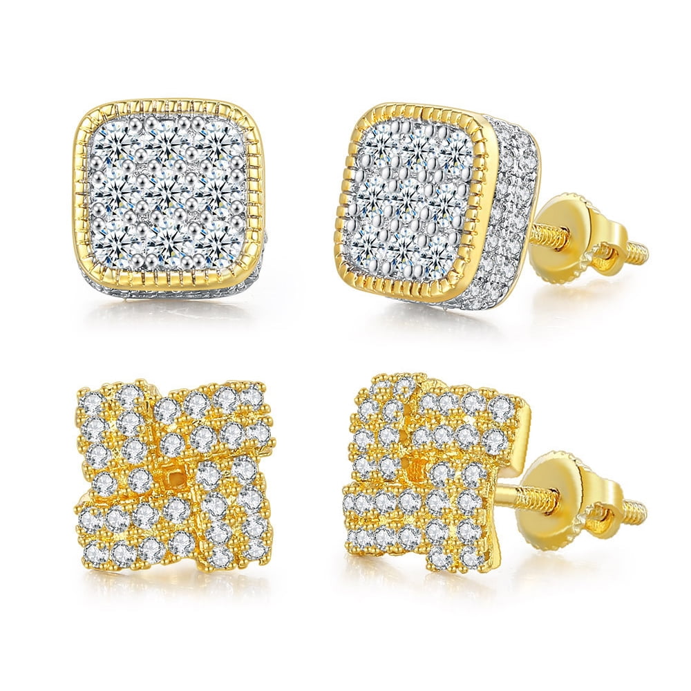 NUNCAD Cubic Zirconia Square Thread Stud Earrings Square Knot Stud ...
