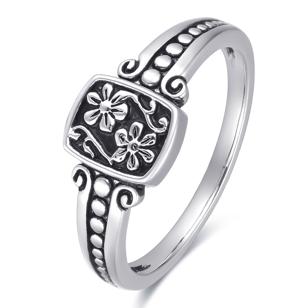 NUNCAD Daisy Pattern Signet Ring with a Statement Beaded Shank for ...