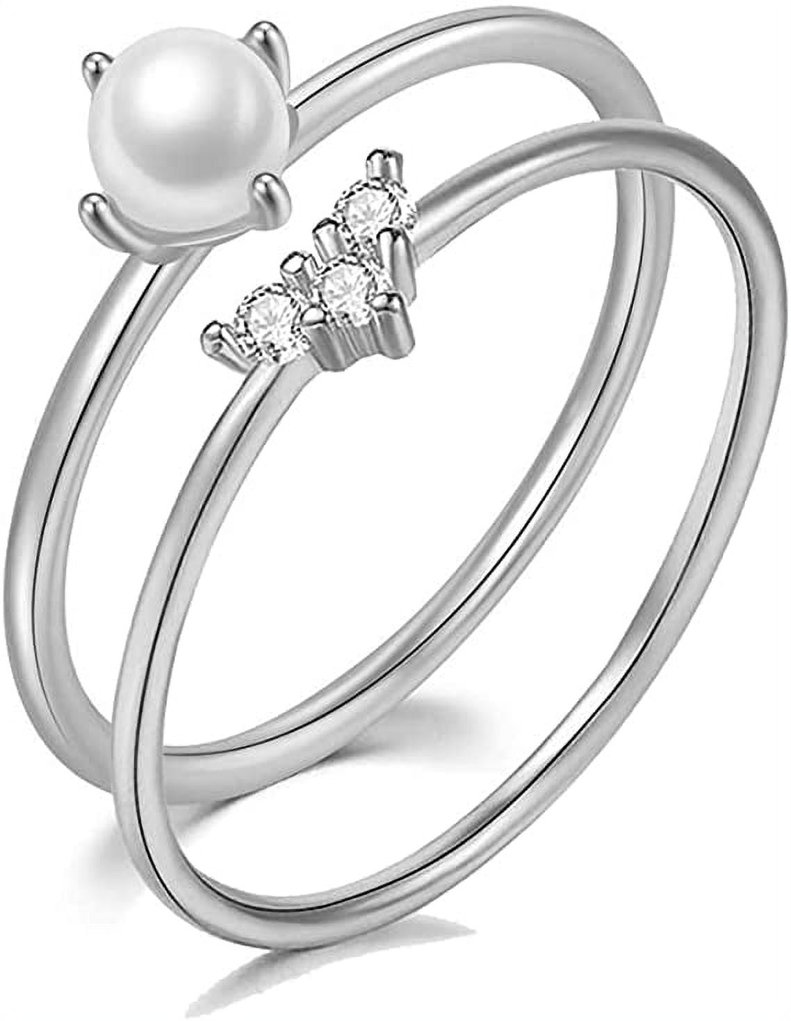 NUNCAD Minimalist Stackable Thin Rings Pearl Cubic Zirconia Engagement ...