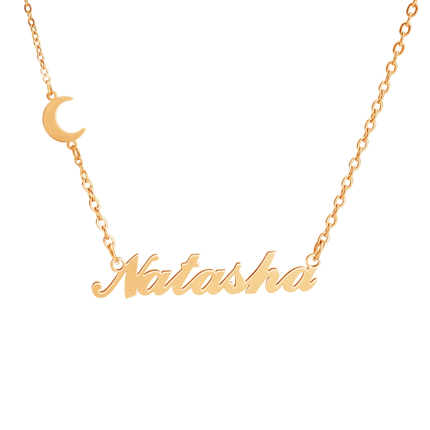 NUNCAD Personalized Name Necklace with Moon, Rose Gold Stainless Steel ...