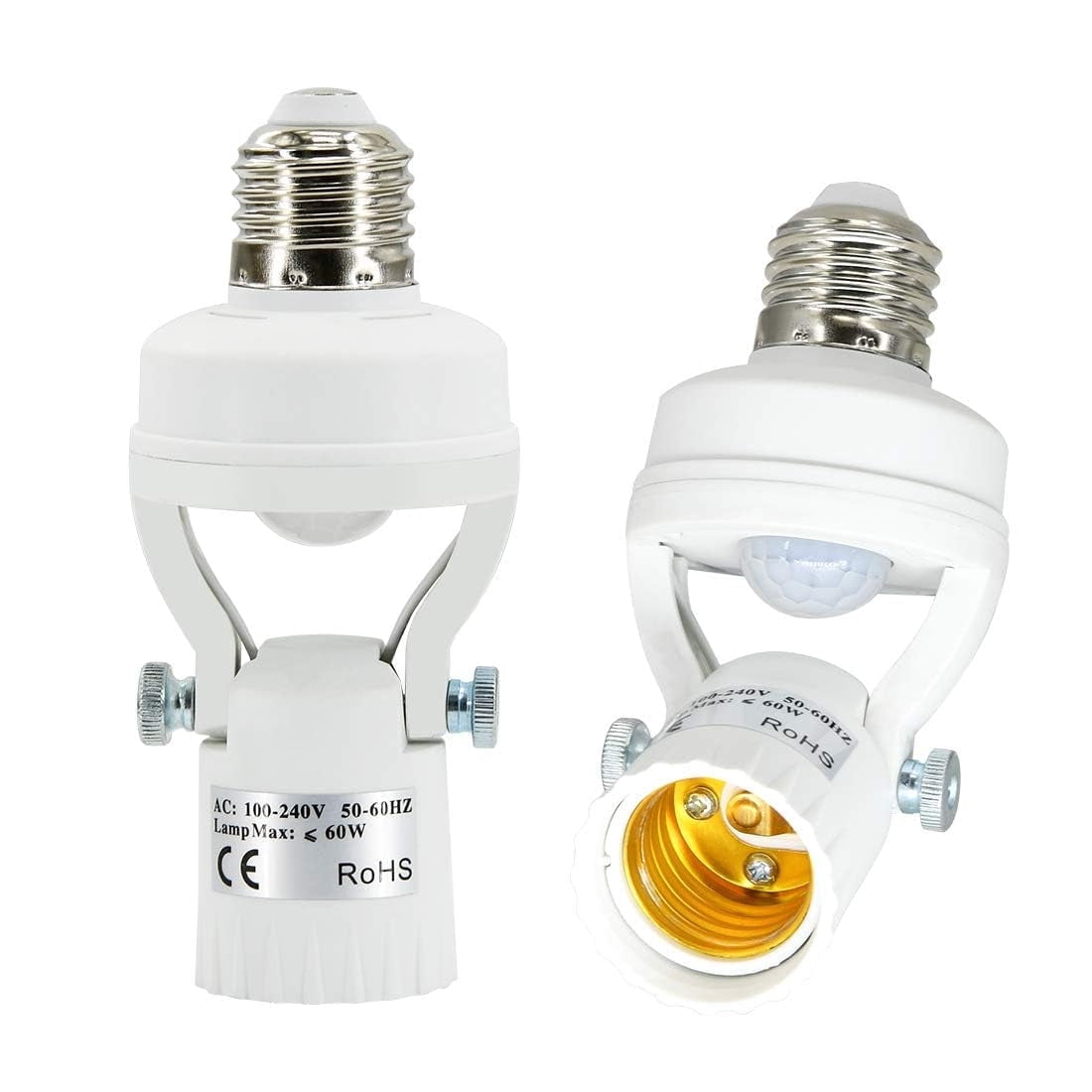 NUNET 2pcs PIR Sensor Light Socket - Angled Screw-in Adapter with Auto ...