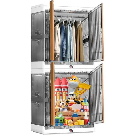 NUNET 2x38G Foldable Stackable Wardrobe Storage Cabinet Collapsible ...