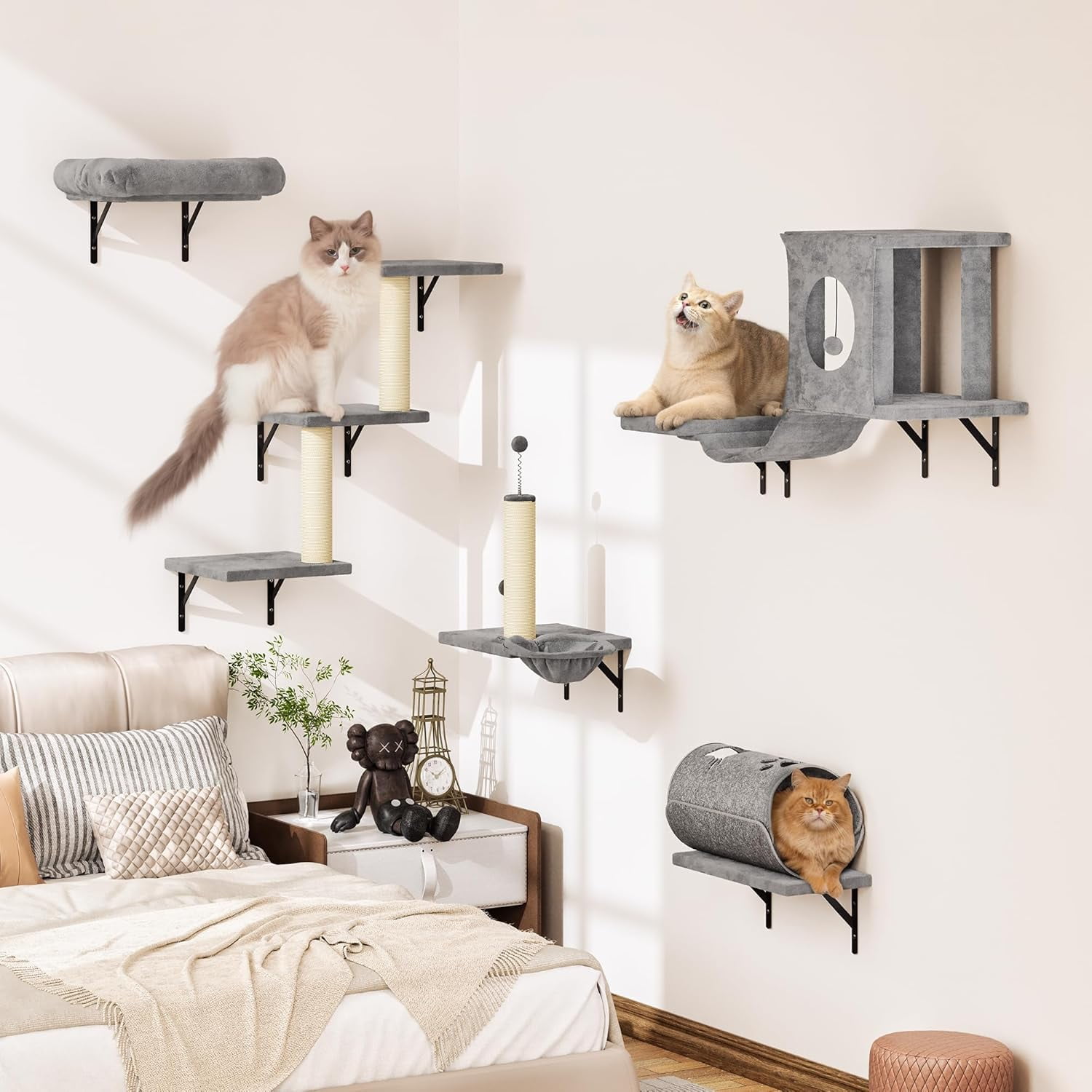 NUNU LAB 7-in-1 Wall Mounted Cat Climber Set, Cat Wall Furniture Set ...
