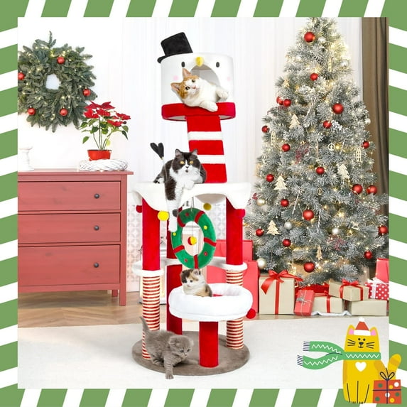 NUNU LAB Christmas Cat Tree, Multi-Level Cat Tower, Modern Cute Cats ...