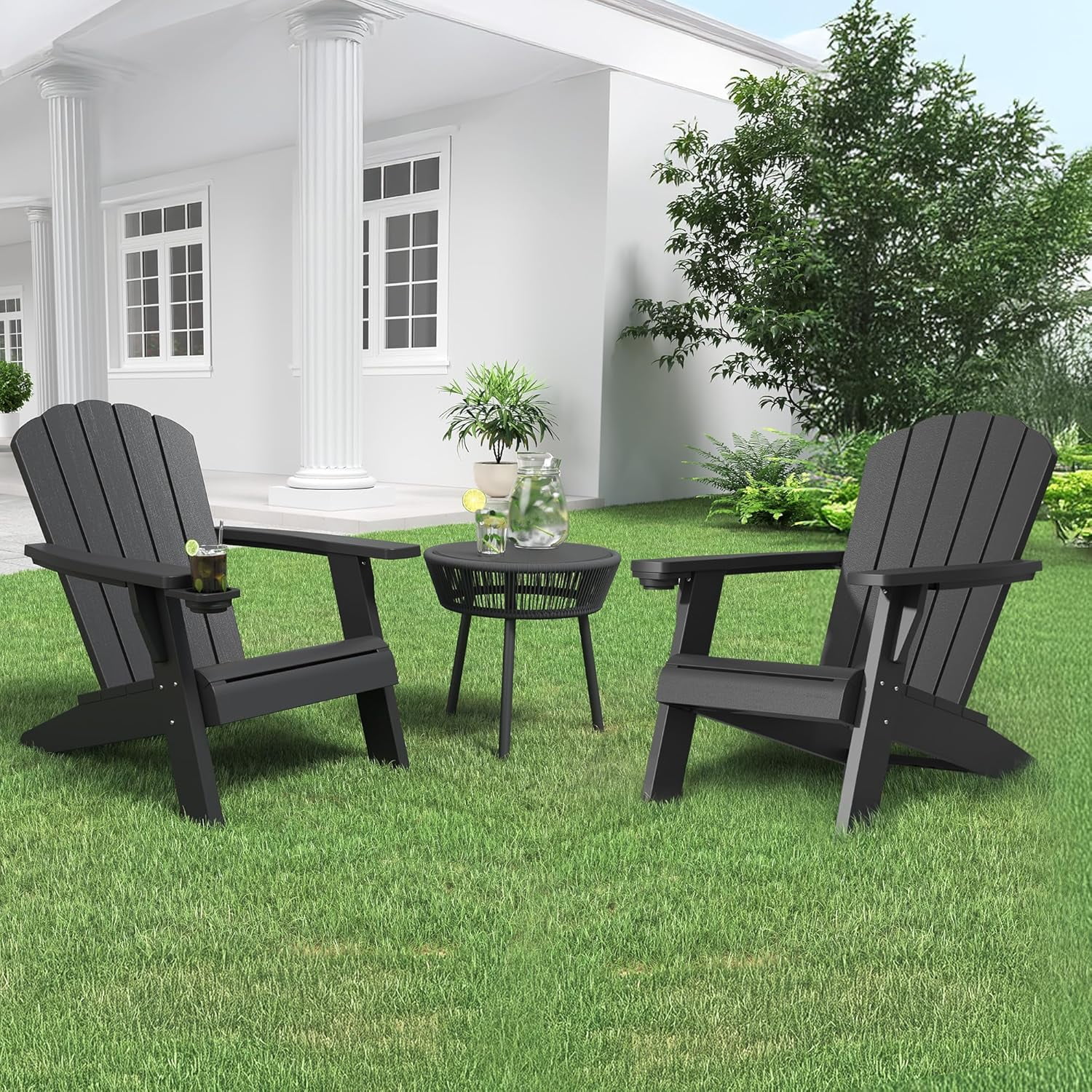 NUNU LAB Outdoor Adirondack Chairs Set of 2, HDPE Plastic Patio Chairs ...