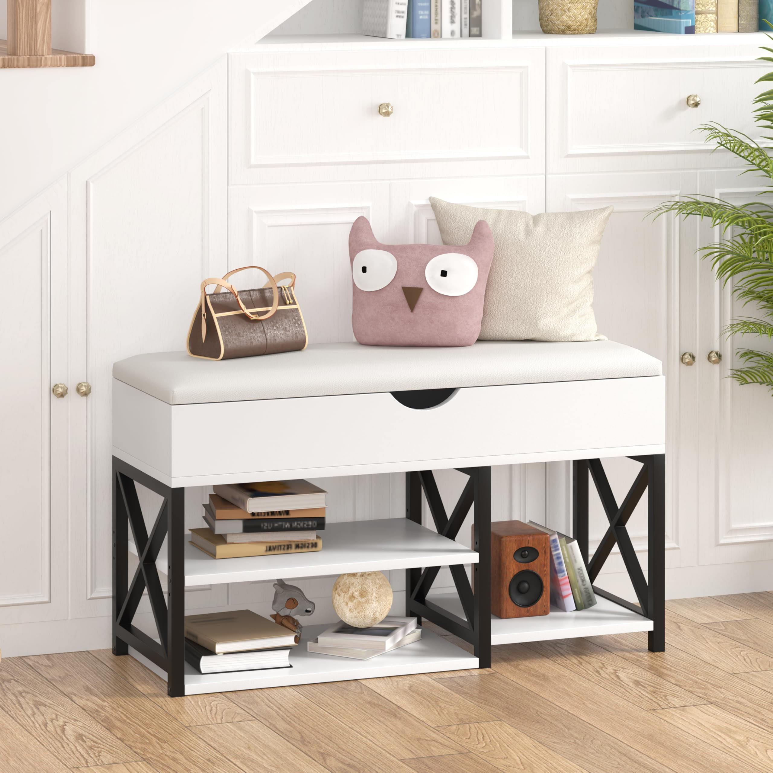 NUNU LAB Shoe Storage Bench, Multifunctional Entryway Bench with 3-Tier ...