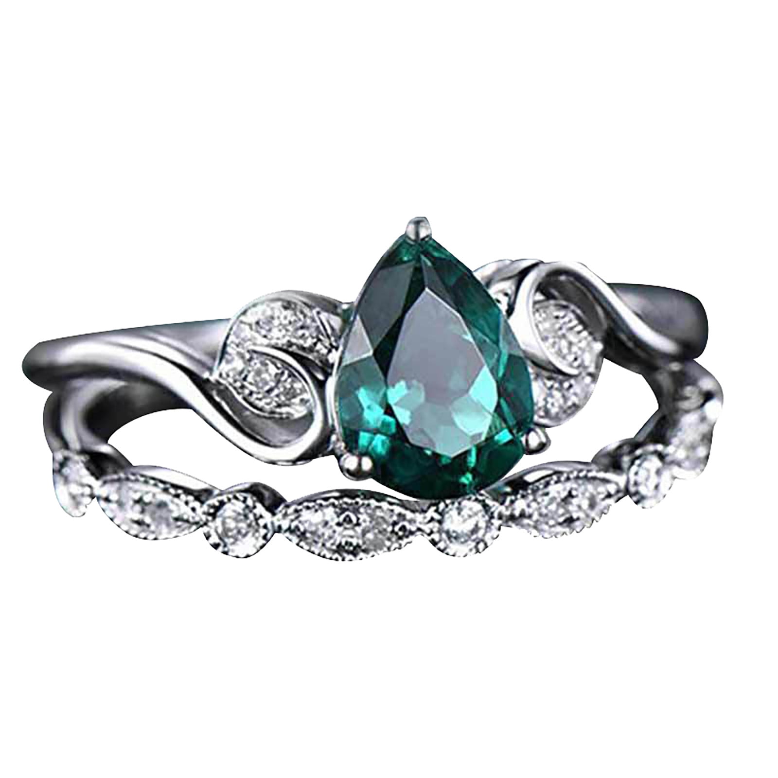NUOKO Finger Ring Shining Green Zirconia Ring Tear Drop Shape Cubic ...