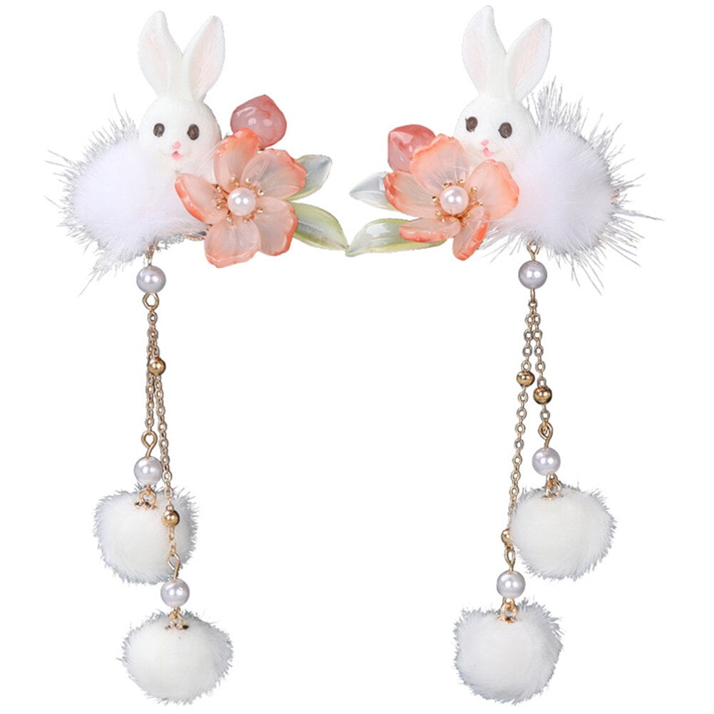 NUOLUX 1 Pair Bunny Hairpins Tassel Pompom Hair Clips Easter Hair ...