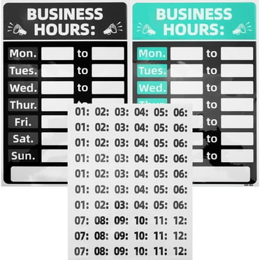 Business Hours Sign Open Mon Sun Closed Times Store Office Cling Window ...