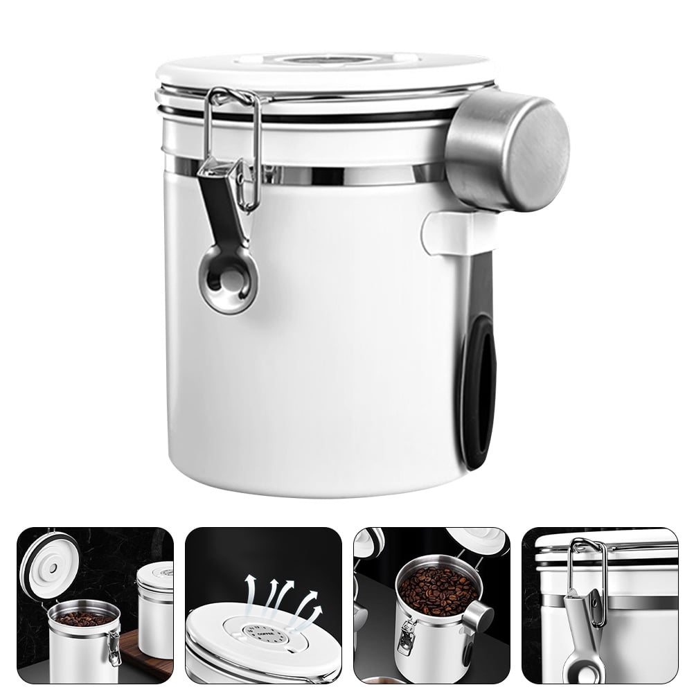 NUOLUX 1 Set Coffee Bean Jar Airtight Canister Square White Silicone ...