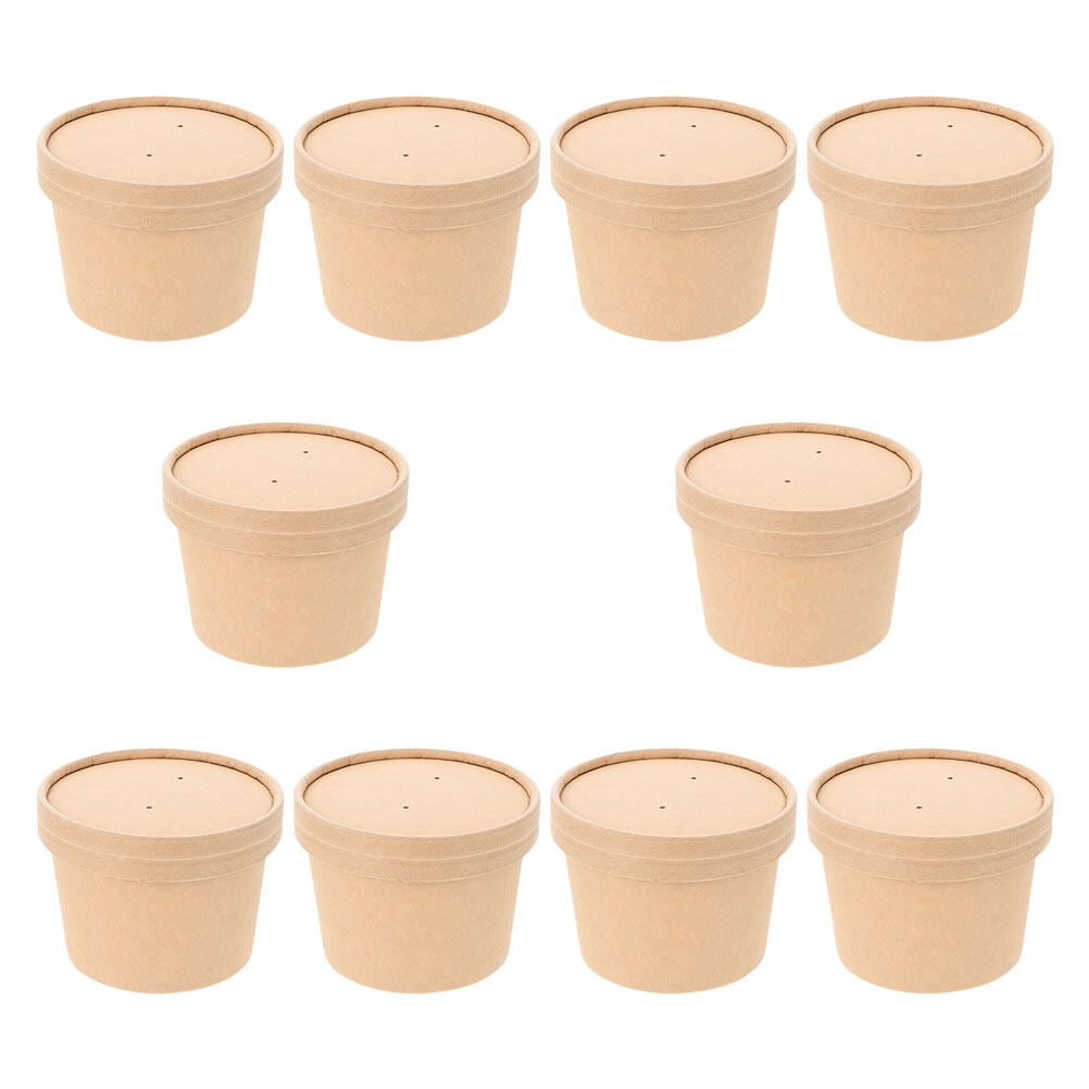 NUOLUX 10 Sets Ice Cream Containers Cups Khaki Cylindrical Paper For ...