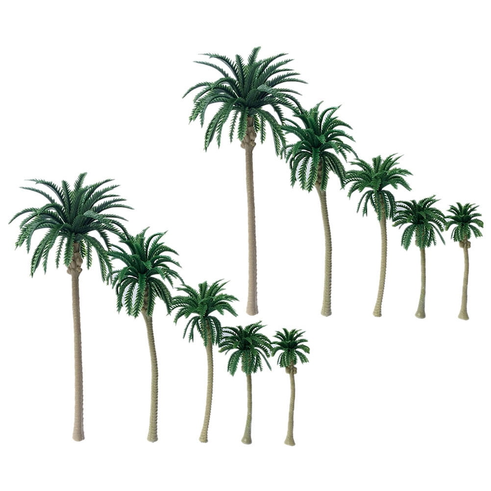 NUOLUX 10PCS/Set Simulation Coconut Tree Model Plastic Mini Palm Tree ...