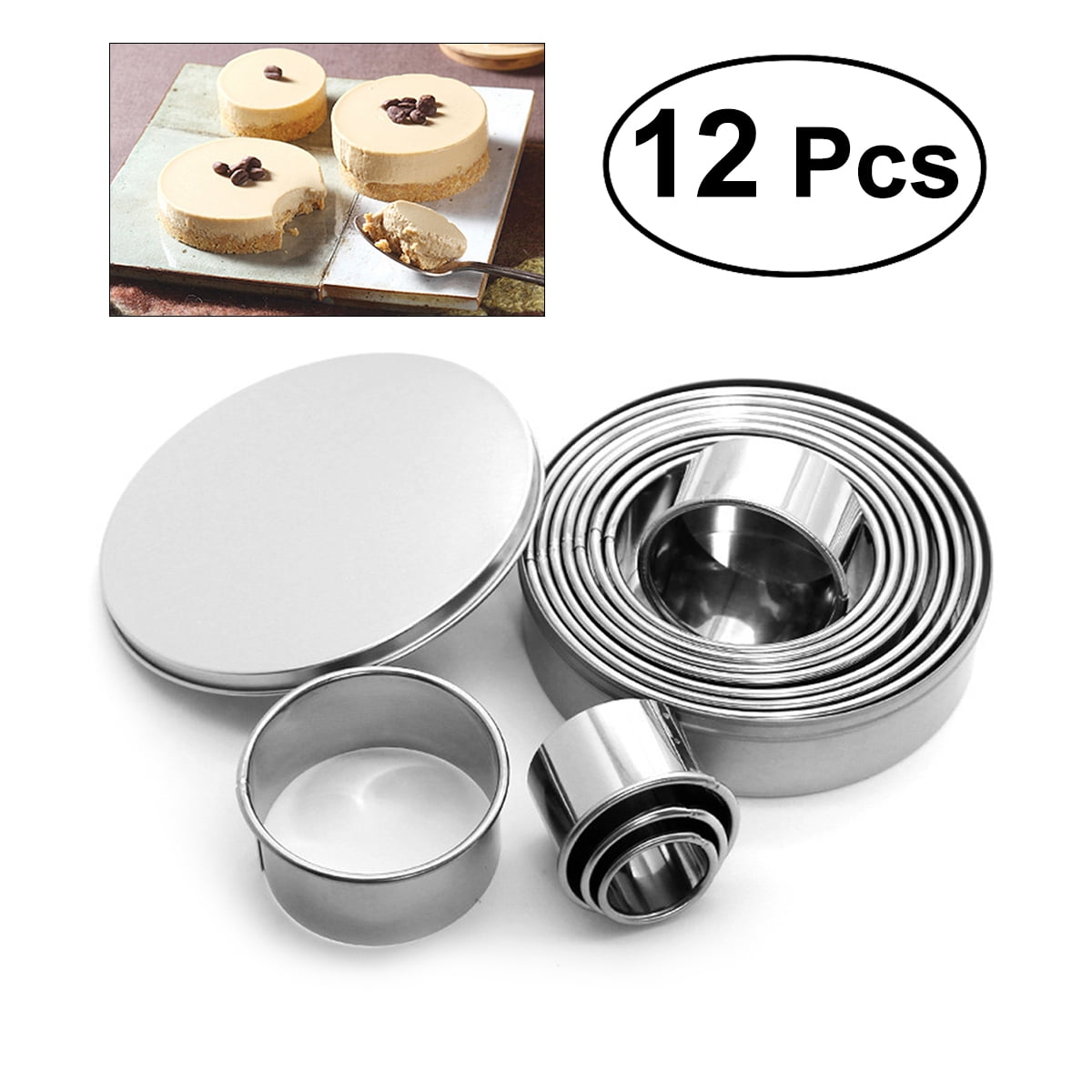 12 Pcs Stainless Steel Round Pastry Cutters Set for Cookies, Biscuits ...