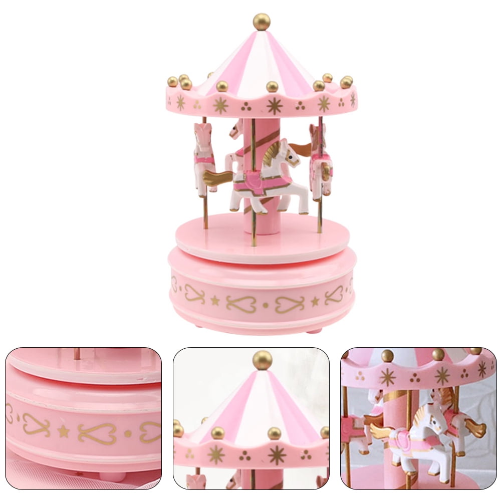 NUOLUX 1Pack Pink Plastic Music Box for Birthday present with Carousel ...