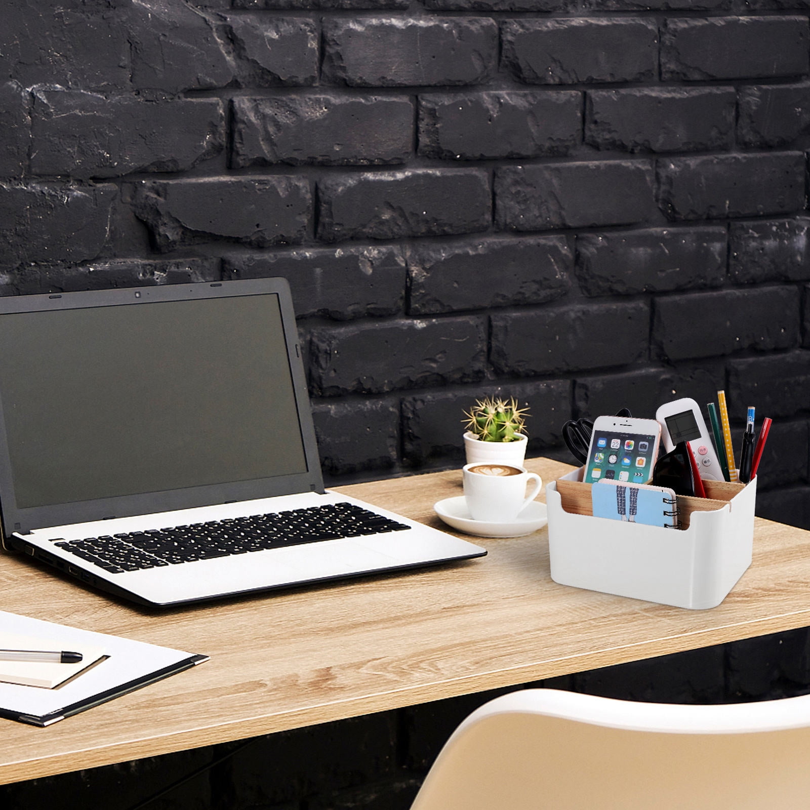 NUOLUX 1Pack Rectangular White Wood Plastic Bamboo Desk Organizer ...