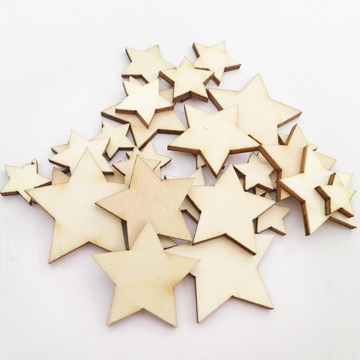 NUOLUX 200pcs Wooden Stars Wood Star Slices Mini Star Embellishments ...
