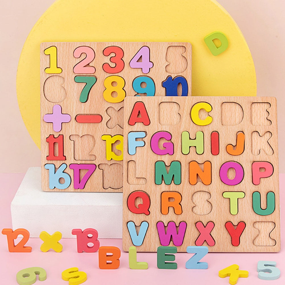 NUOLUX 20X20X0.6CM Wooden Puzzles Kids Alphabet Learning Number Games 2 ...