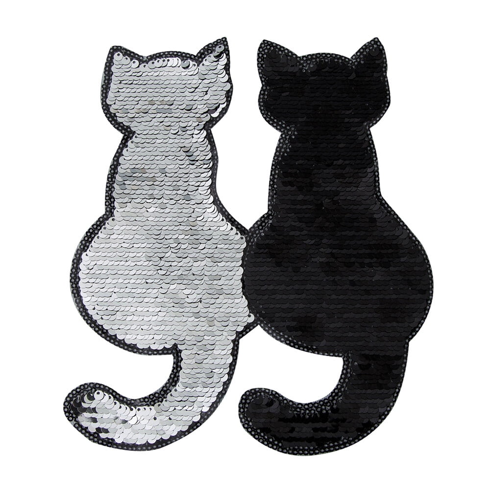 NUOLUX 2pcs Sequin Embroidered Patches Cat Shaped Patch Applique DIY ...