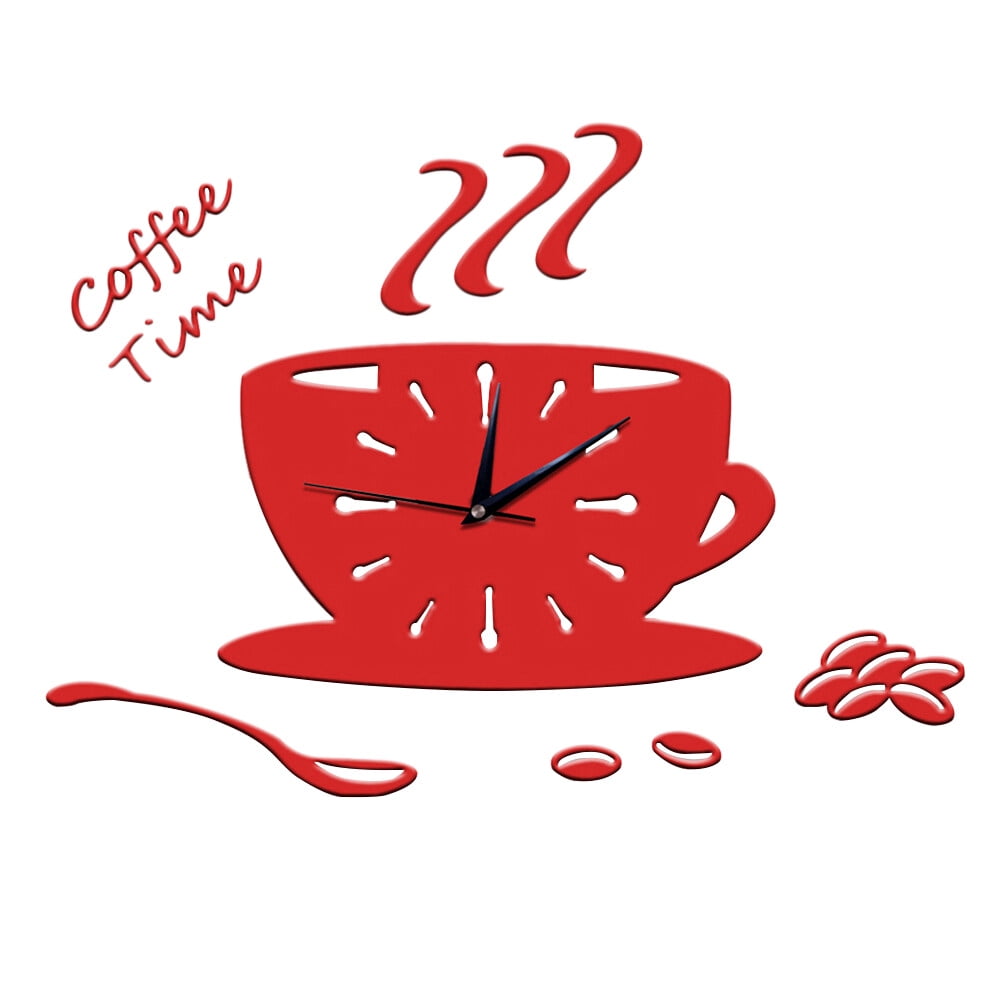 NUOLUX Coffee Time Wall Clock, Red, Acrylic, Decorative Kitchen Decor, 35x25cm - Walmart.com