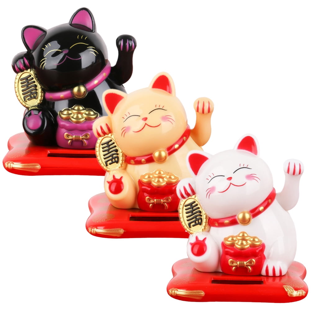 NUOLUX 3Pcs Waving Cat Statues Solar Powered Waving Cat Crafts Wealth ...